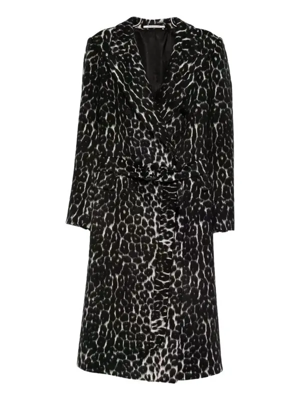 Tagliatore Leopard-print Double-breasted Coat - Black
