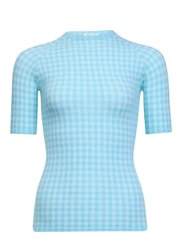 Alaïa Gingham Knit Top - Blue