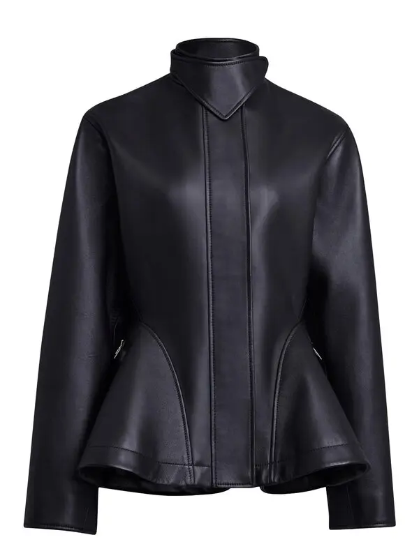 Alaïa Lambskin Peplum Leather Jacket - Black