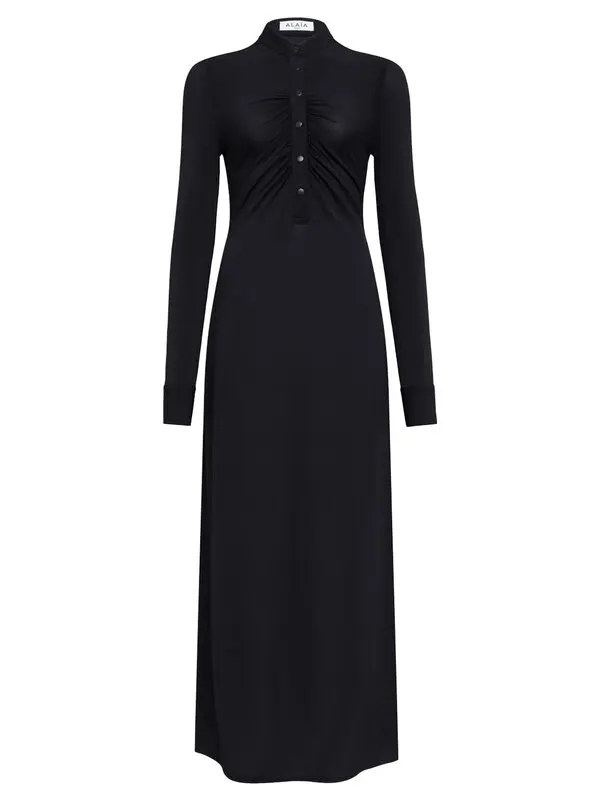 Alaïa Ruched Long-sleeve Maxi Dress - Black