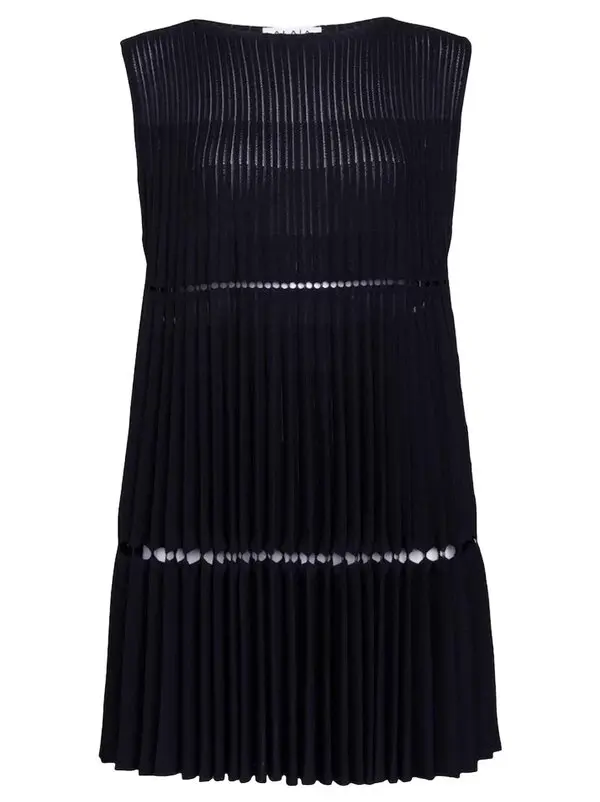 Alaïa Knitted Pleated Mini Dress - Black