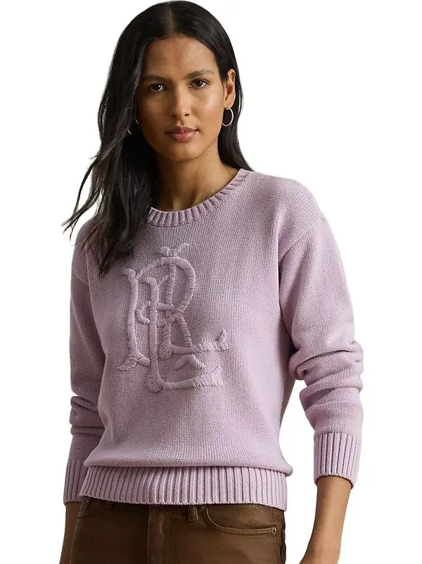 Ralph Lauren Embroidered-logo Combed Cotton Sweater - Lavender Frost