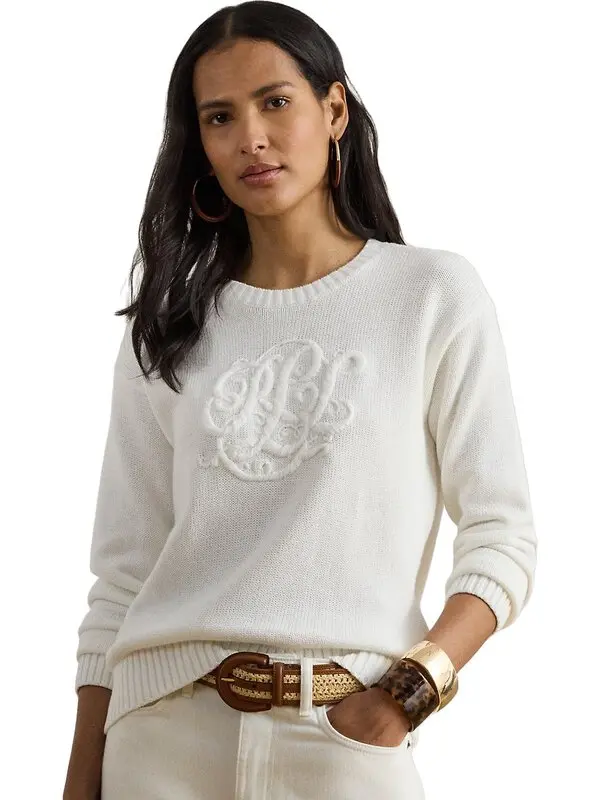 Ralph Lauren Embroidered-logo Combed Cotton Sweater - White