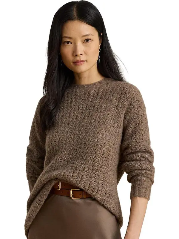 Ralph Lauren Oversized Herringbone Knit Sweater - Taupe Brown Heather