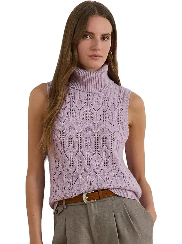 Ralph Lauren Pointelle Turtleneck Sweater Tank - Lavender Frost