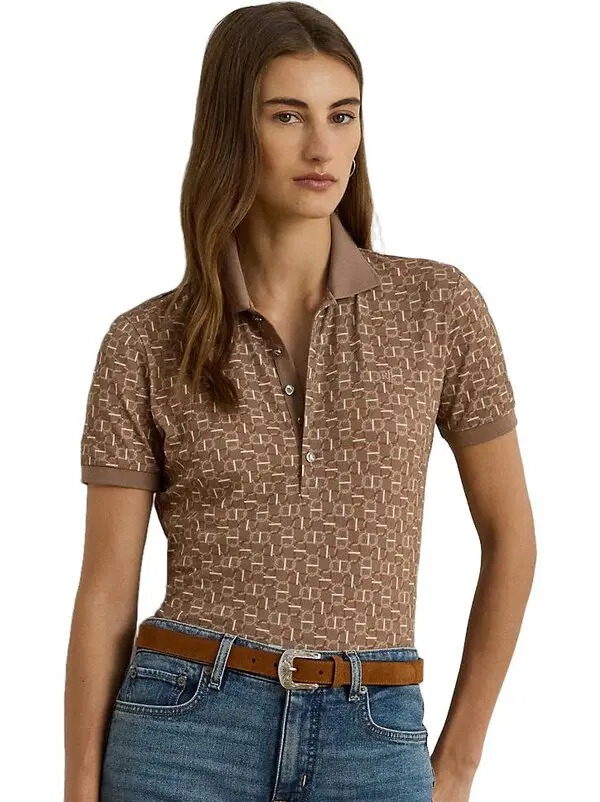 Ralph Lauren Geo-print Stretch Piqué Polo Shirt - Taupe Multi