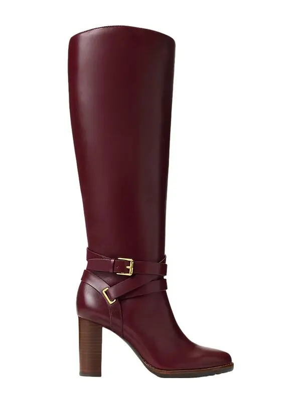 Ralph Lauren Collins Calfskin Tall Boot Heel - Dark Garnet