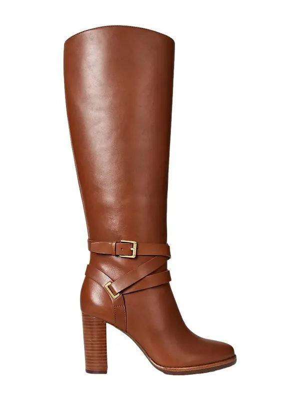 Ralph Lauren Collins Calfskin Tall Boot Heel - Lauren Tan
