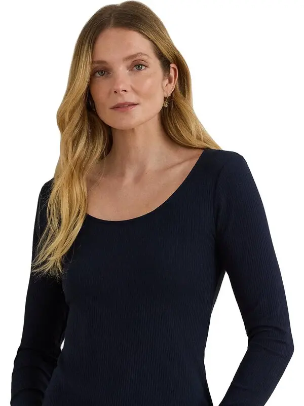 Ralph Lauren Rib-knit Long-sleeve Scoopneck Tee - Lauren Navy