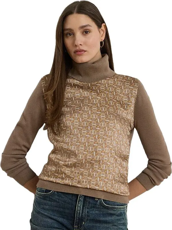 Ralph Lauren Geo-print Wool-blend Turtleneck Sweater - Taupe Brown