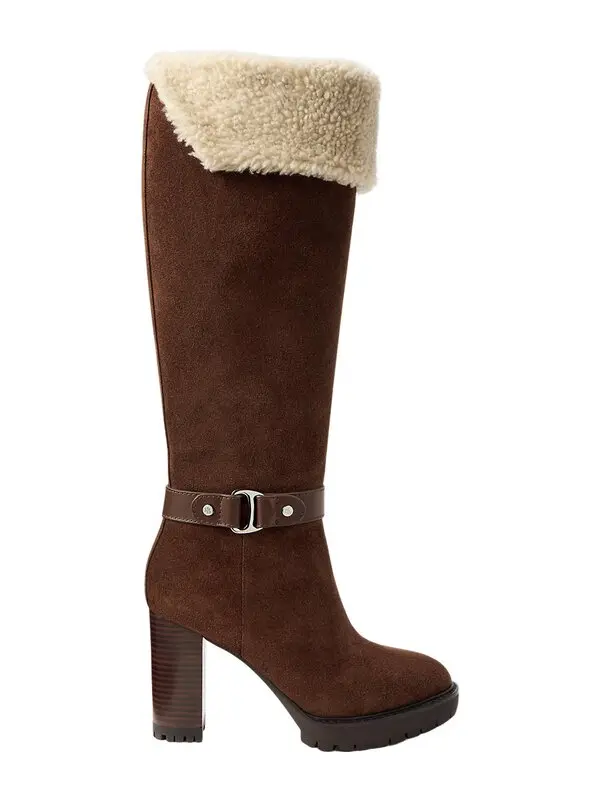 Ralph Lauren Tasha Suede And Shearling Tall Boot - Dark Hickory/natural