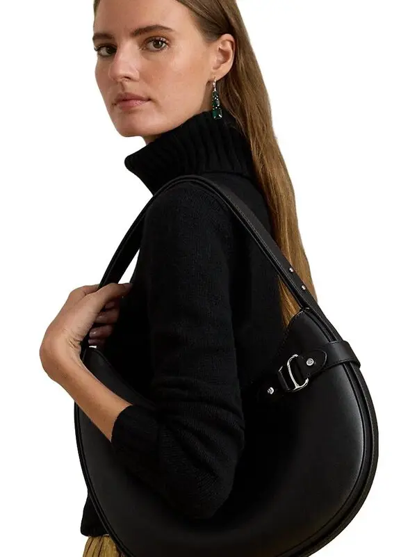 Ralph Lauren Leather Large Tasha Shoulder Bag - Black