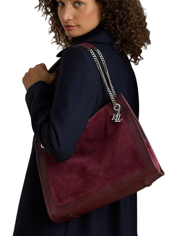 Ralph Lauren Large Bradley Suede And Leather Tote - Dark Garnet