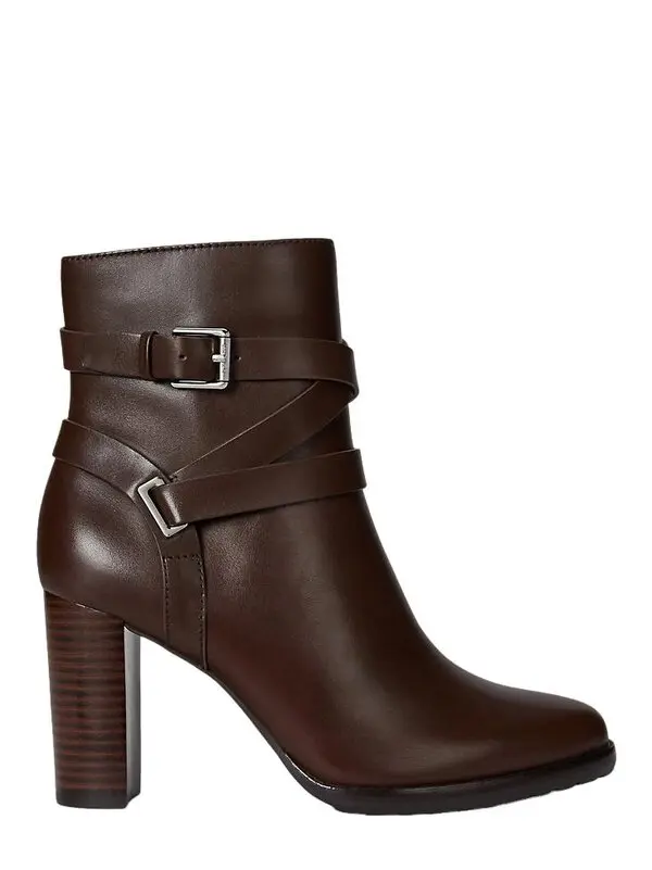 Ralph Lauren Collins Calfskin Bootie Heel - Dark Hickory