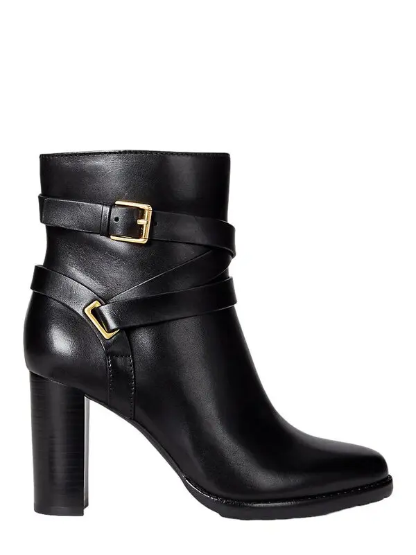 Ralph Lauren Collins Leather Bootie Heel - Black