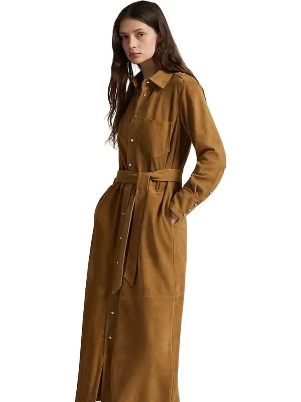 Ralph Lauren Suede Belted Shirt Dress - Khaki