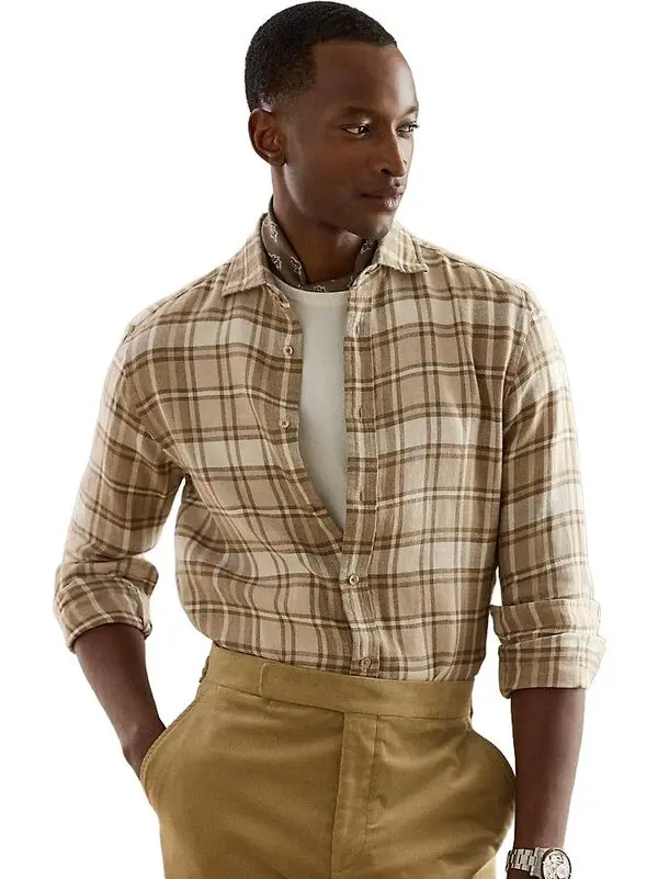 Ralph Lauren Plaid Linen-cotton Twill Shirt - Truffle