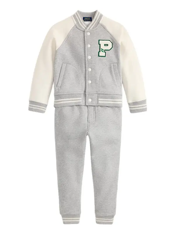Ralph Lauren Fleece Baseball Jacket And Jogger Pant Set - Light Grey Heather