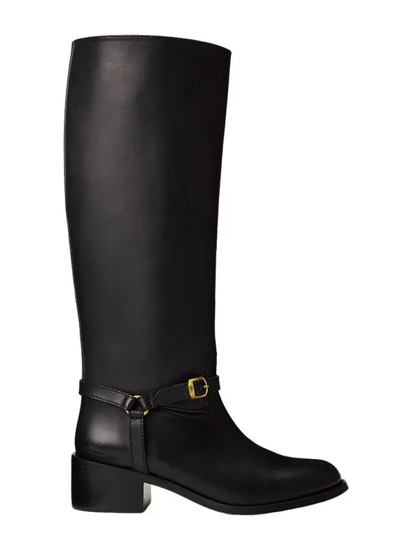 Ralph Lauren Harness Burnished Leather Riding Boots - Black