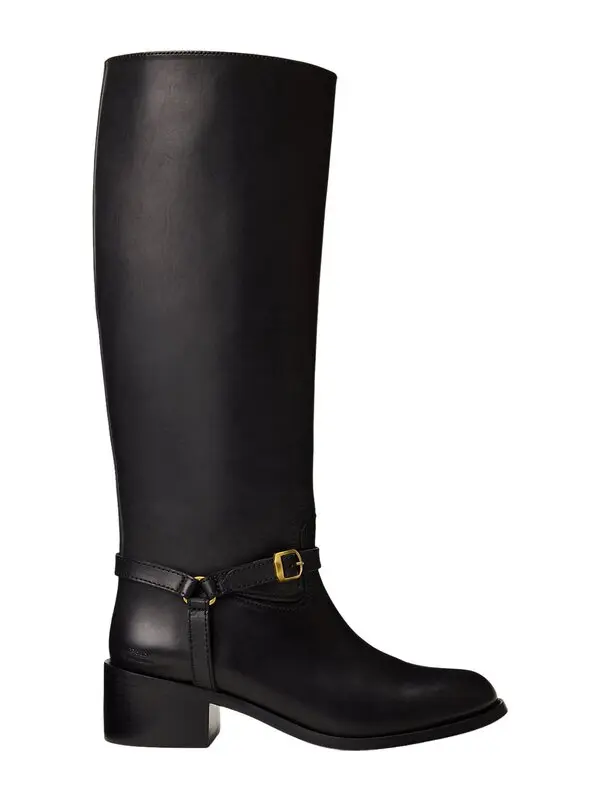 Ralph Lauren Harness Burnished Leather Riding Boots - Black