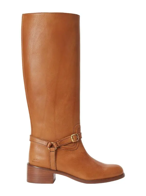 Ralph Lauren Harness Burnished Leather Riding Boots - Cuoio