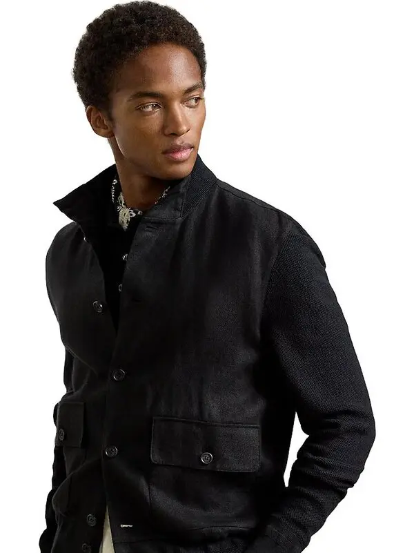 Ralph Lauren Linen-paneled Silk-blend Cardigan - Classic Black