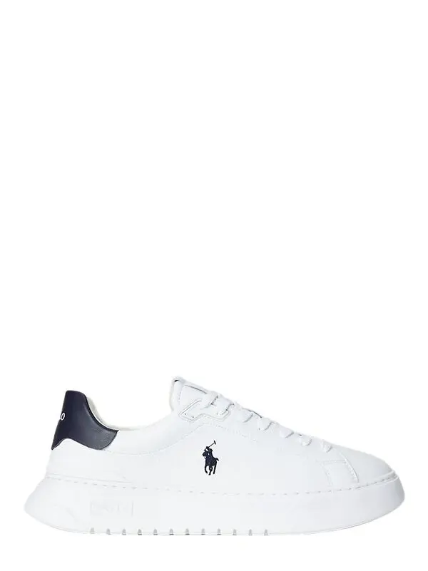 Ralph Lauren Rlite Court Tumbled Leather Sneaker - White/navy
