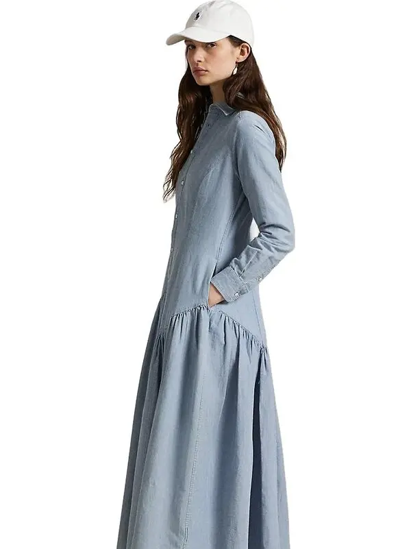 Ralph Lauren Cotton-linen Chambray Shirt Dress - Pacific Blue