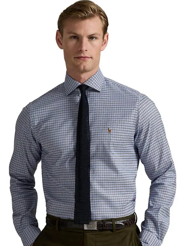 Ralph Lauren Regent Custom Fit Plaid Oxford Shirt - White/navy Multi