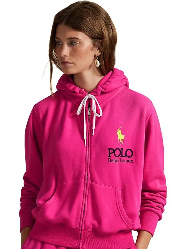 Ralph Lauren Big Pony Lightweight Fleece Zip Hoodie - Bright Pink