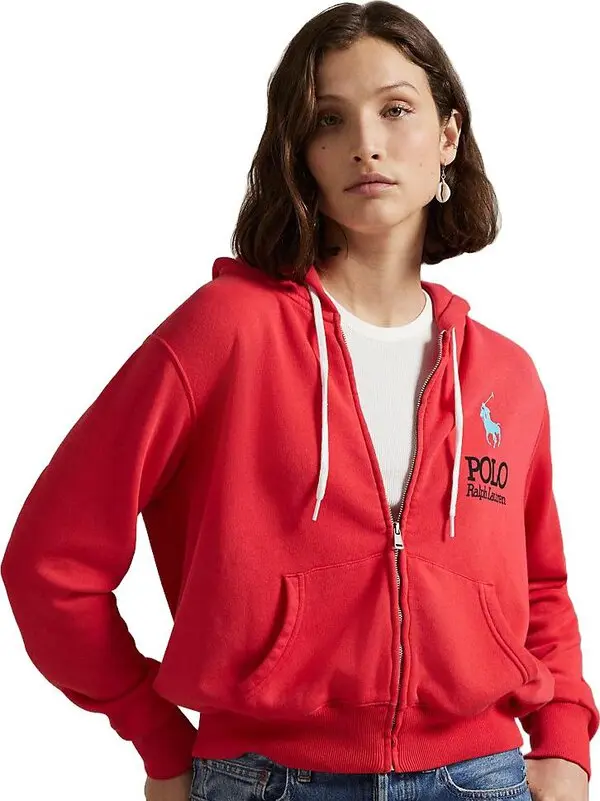 Ralph Lauren Big Pony Lightweight Fleece Zip Hoodie - Deep Orangey Red