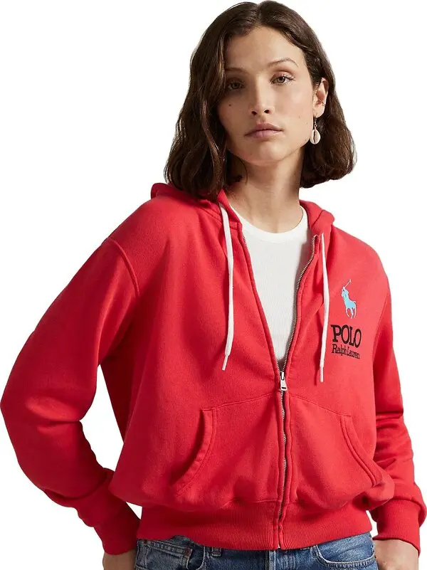 Ralph Lauren Lightweight Fleece Zip Hoodie - Deep Orangey Red