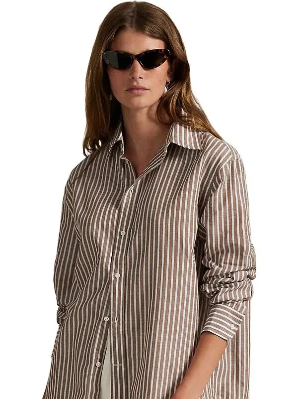Ralph Lauren Oversized Fit Striped Cotton-linen Shirt - Brown/white