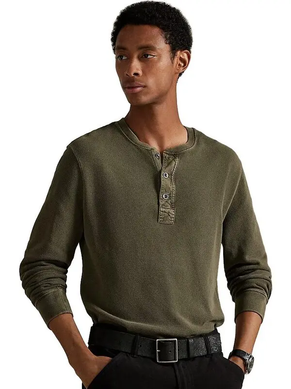 Ralph Lauren Mesh Henley Shirt - Company Olive