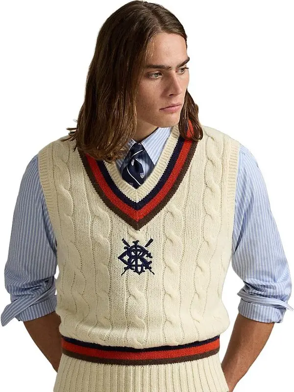 Ralph Lauren Wool-blend Cricket Sweater Vest - Cream Combo
