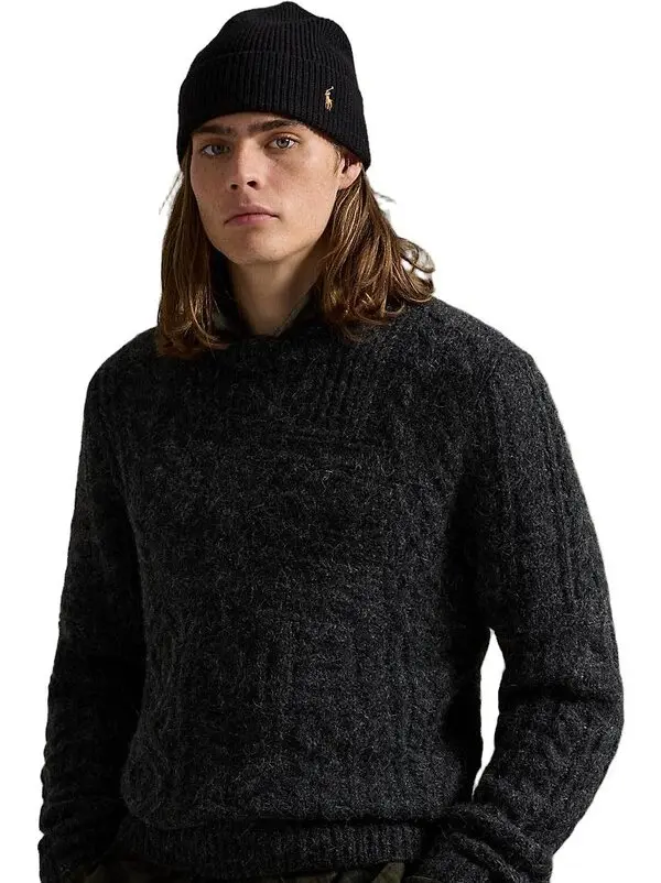 Ralph Lauren Aran-knit Flag Wool-blend Sweater - Dark Granite Heather