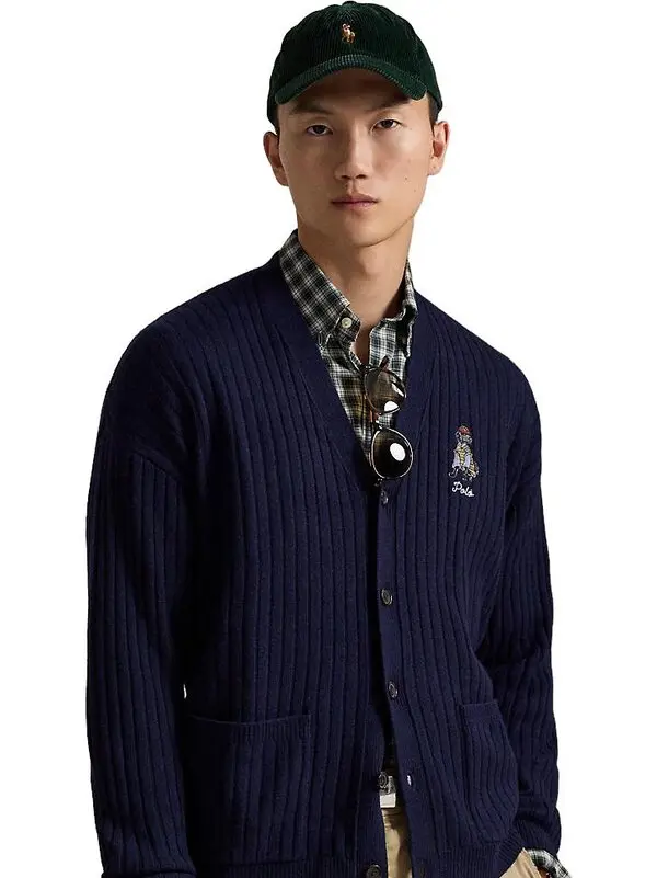 Ralph Lauren Big Fit Dog-embroidered Wool Cardigan - Hunter Navy
