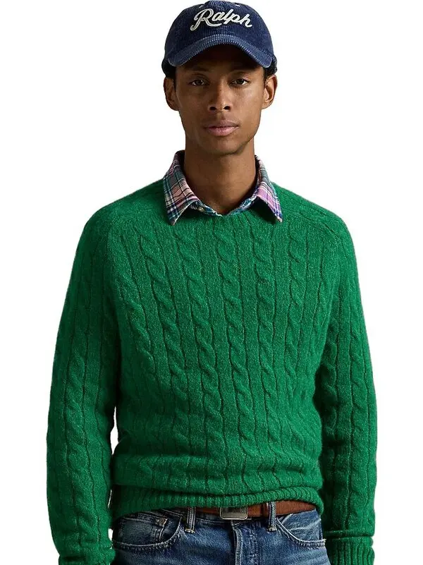 Ralph Lauren Cable-knit Sweater With Suede Patches - Basil Green