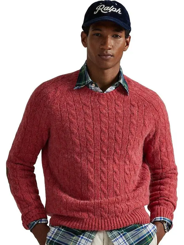 Ralph Lauren Cable-knit Sweater With Suede Patches - Fire Opal Red Hthr