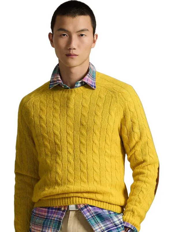 Ralph Lauren Cable-knit Sweater With Suede Patches - Medallion Yellow