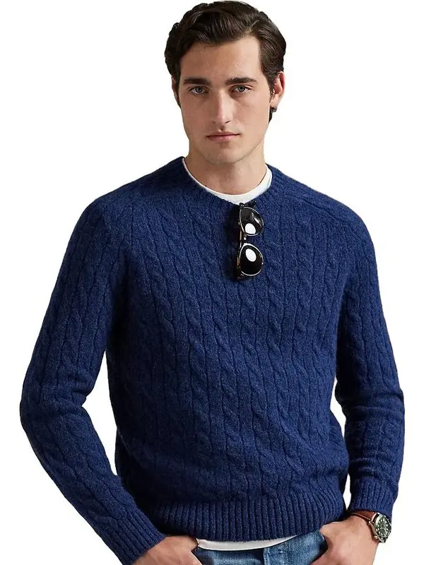 Ralph Lauren Cable-knit Sweater With Suede Patches - Midnight Navy Hthr