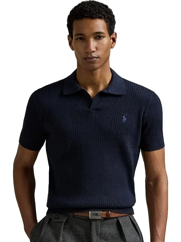 Ralph Lauren Rib-knit Cotton Johnny-collar Sweater - Navy Heather