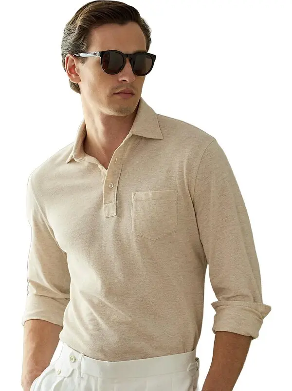 Ralph Lauren Cotton-cashmere Piqué Polo Shirt - Champagne Melange