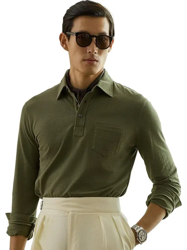 Ralph Lauren Cotton-cashmere Piqué Polo Shirt - Lichen Green