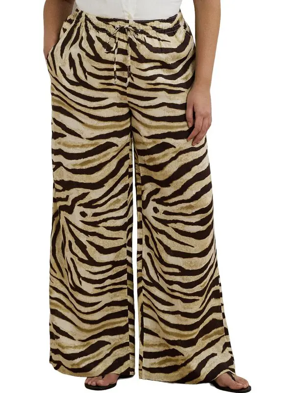 Ralph Lauren Zebra-print Linen Wide-leg Pants - Cream/brown