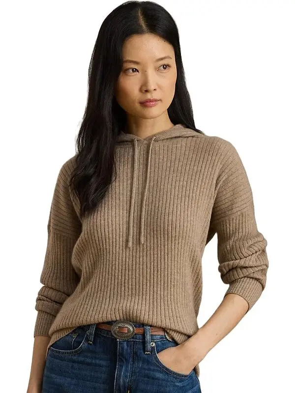 Ralph Lauren Rib-knit Cashmere Hoodie - Adirondack Heather