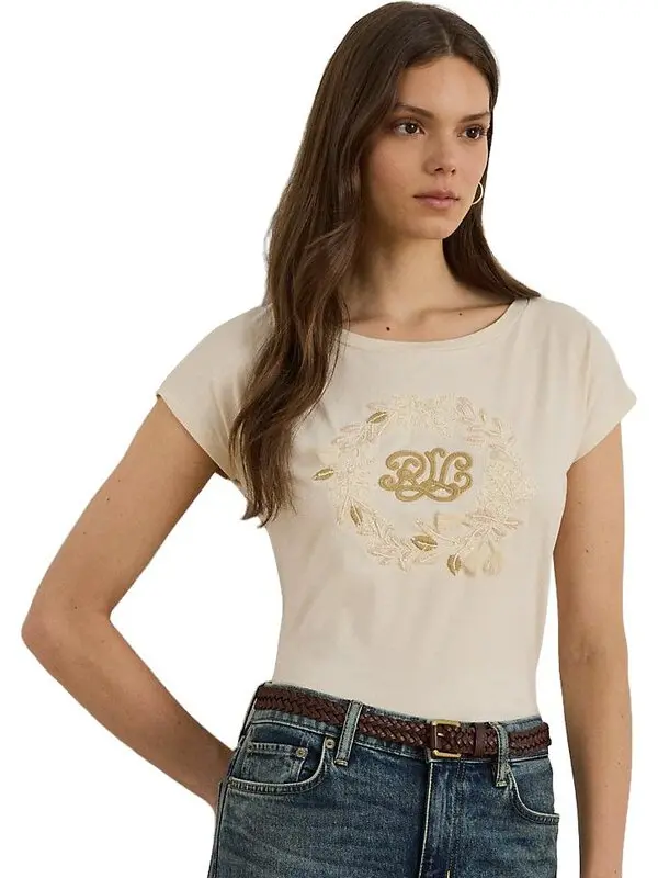 Ralph Lauren Embroidered-logo Cotton Jersey Tee - Mascarpone Cream