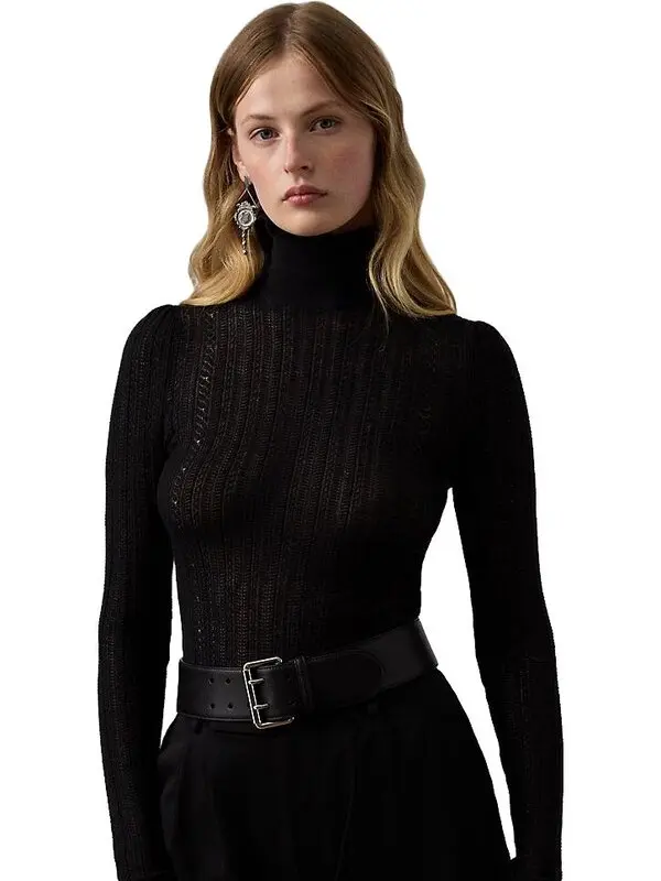 Ralph Lauren Silk-cashmere Lace Turtleneck Sweater - Black