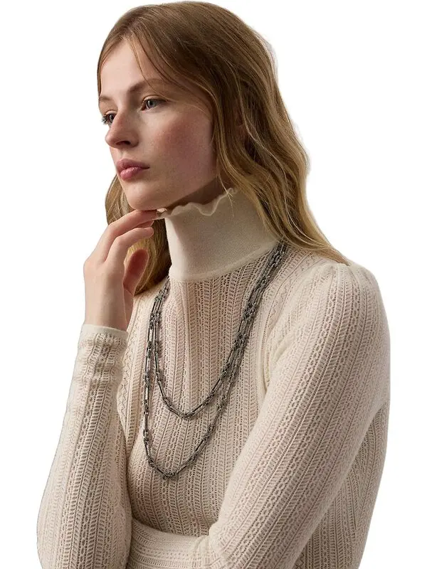 Ralph Lauren Silk-cashmere Lace Turtleneck Sweater - Lux Cream