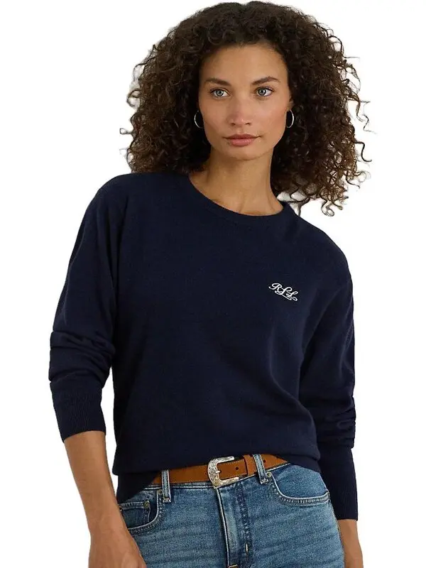 Ralph Lauren Embroidered Cashmere Crewneck Sweater - Lauren Navy